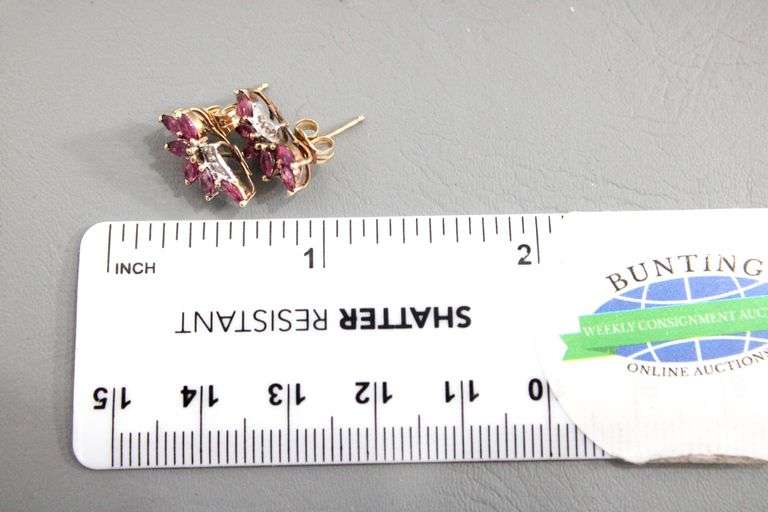 14 KT Gold Diamond and Ruby Earrings - Bunting Online Auctions