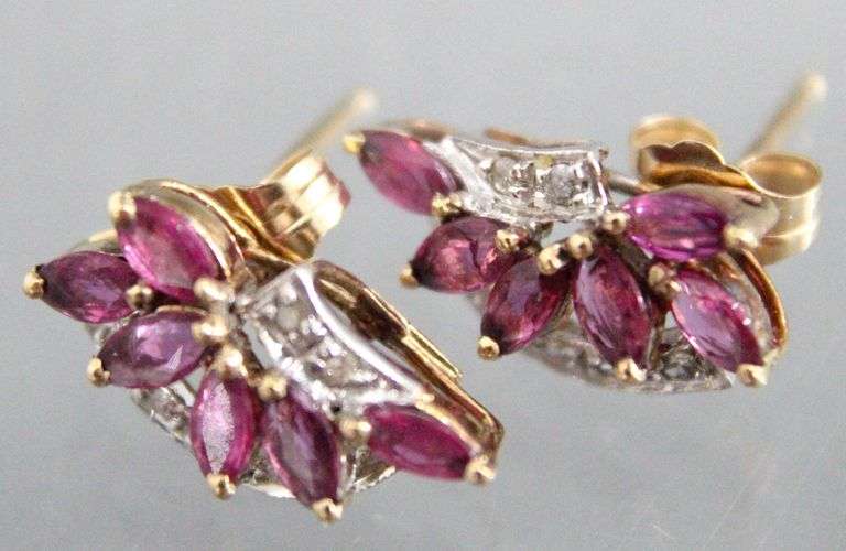 14 KT Gold Diamond and Ruby Earrings - Bunting Online Auctions