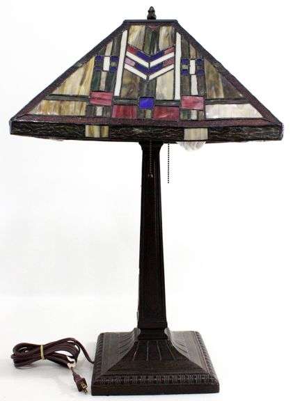 Mission Style Prairie Wheat Stained Glass Shade Candlestick Table Lamp ...