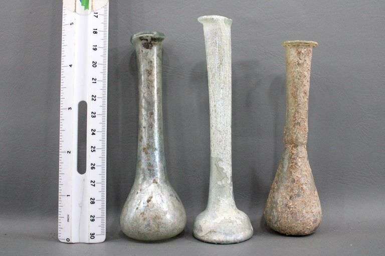 Ancient Roman Glass Bottles - Slight Iridescence , External ...