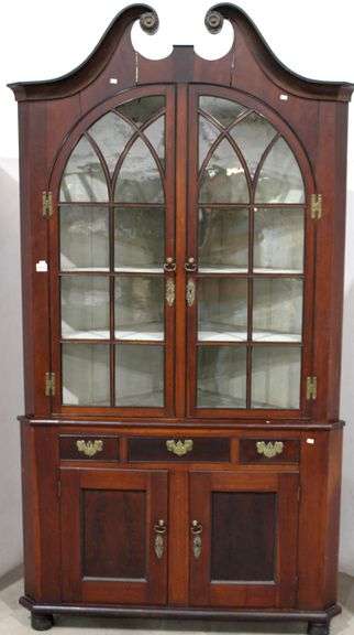 Antique 1800s Federal Mahogany Breakfront / Corner Cupboard - 48 x 32 x ...