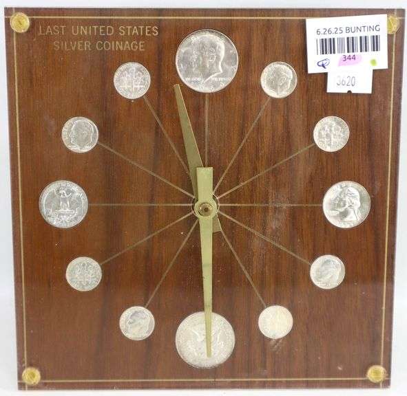 1964 SIlver US Coin Clock , Includes two 1964 Kennedy silver half ...