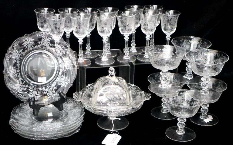 Vintage Heisey Orchid Etched Glass Tableware. - Bunting Online Auctions