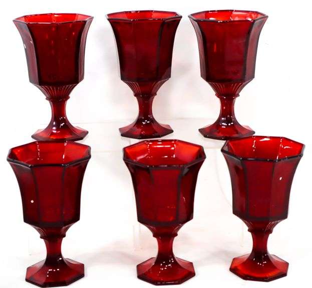Ruby Red Octagonal Footed Glass Goblets by Independence - Bunting ...