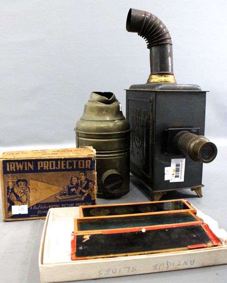 Victorian magic lantern slide projector ( with original oil lamp inside ...