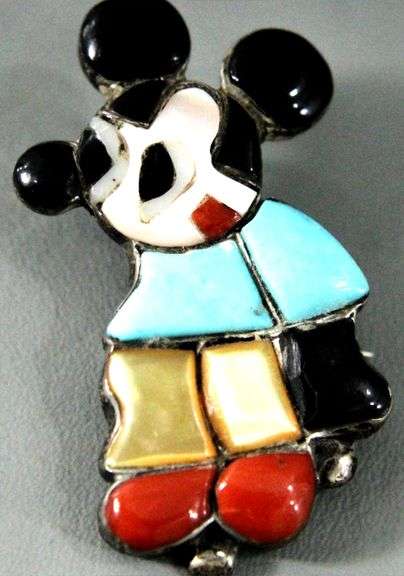 Zuni Mickey Mouse Signed Mary Ann Poncho Gemstones and Sterling Silver ...