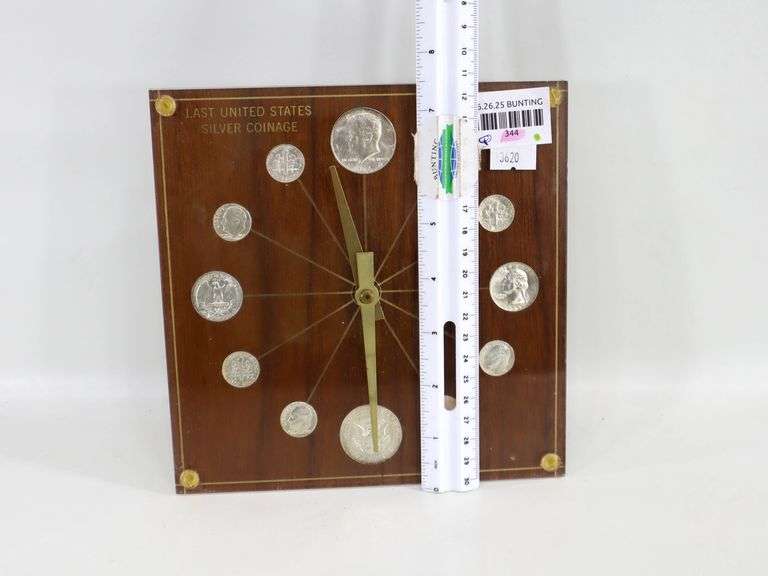 1964 SIlver US Coin Clock , Includes two 1964 Kennedy silver half ...