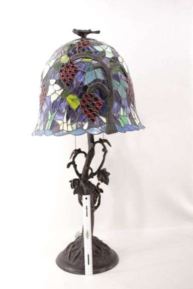 Massive Grapevine Stained-Glass Shade and Figural Base Table Lamp - 38 ...