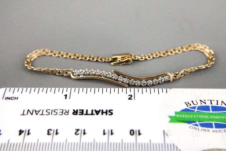 14 KT Gold Diamond Bracelet, box closure, safety latch, 6 1/2". (4.99 ...