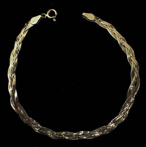 14KT Gold Triple Strand Braided Herringbone Bracelet. 7.25". 2.7g ...