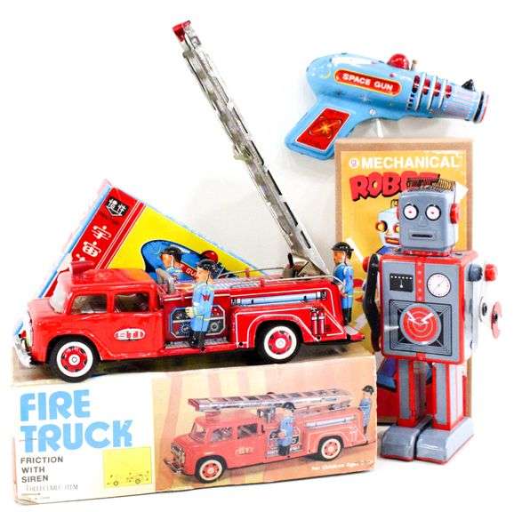 Vintage Toys: Metal STI Fire Truck Friction Toy Car with Box - and ...
