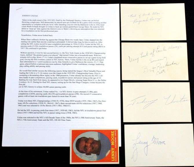 Johnny Unitas / Baltimore Colts Autograph Group , Signatures include ...