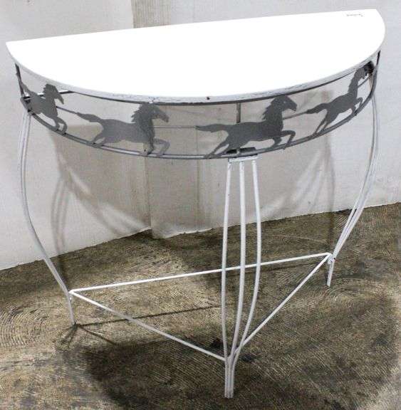 Vintage Metal Art Base Demilune Console Table with Horse Detail ...