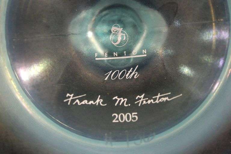 Signed & Dated 100th Frank M. Fenton 2005 - Fenton Art Glass Aquamarine ...