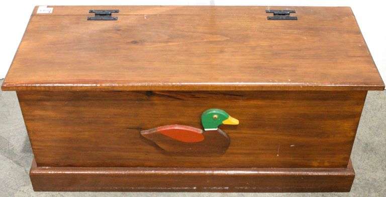 Coastal Folk Art Wood Storage Trunk with Duck Carving. 33x15x14 ...
