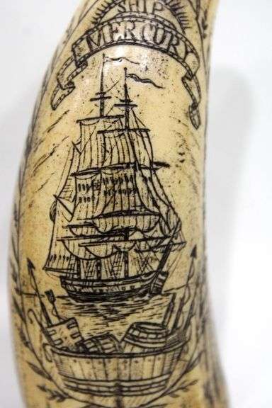 Reproduction Vintage Maritime Scrimshaw - "Ship Mercury" - and ...