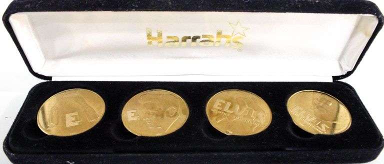 Harrahs Casino " Gold" Elvis tokens set . - Bunting Online Auctions