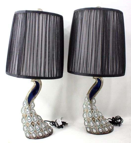 Feathered Splendor Elegant Jeweled Sculptural Peacock Base Table Lamps ...