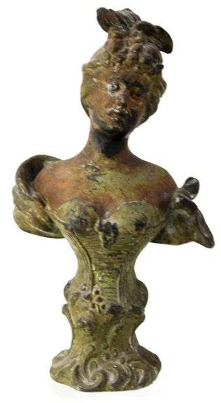Antique French Bronze Lady Bust Statue Statuette - Bunting Online Auctions