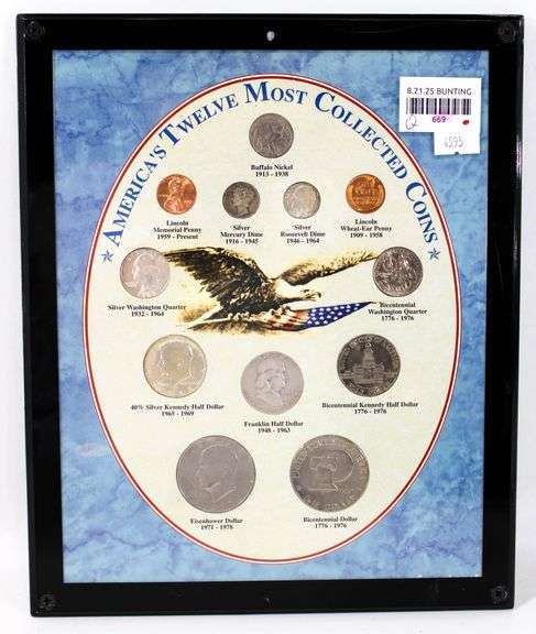 Americas 12 most collected coins , framed set - Bunting Online Auctions