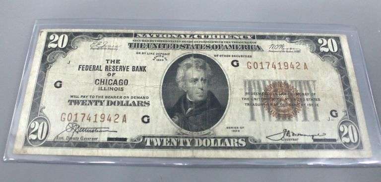 1929 $20 National Currency note , Federal reserve of Chicago , fr1870-G ...