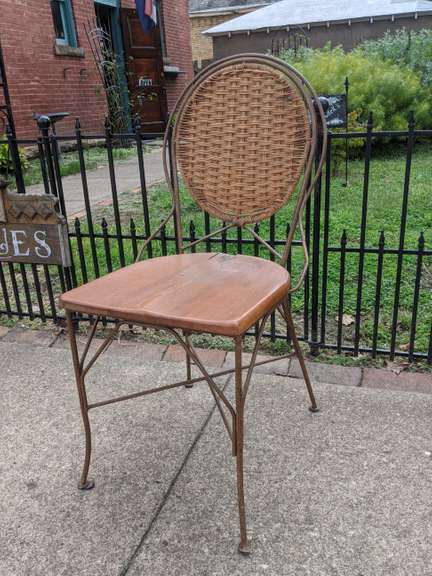 Rod Iron Chair with Wooden Seat and Cane Back - Bid On Estates Auction ...
