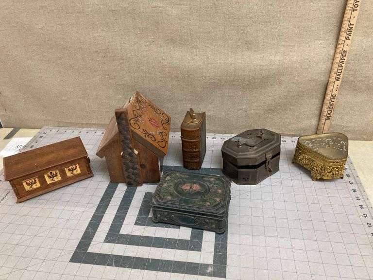 BOOK SHAPED DESK LIGHTER, TRINKET BOXES - Bid On Estates Auction Services