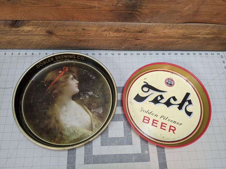 2 Advertising Beer Trays. Dobler Brewing with Victorian Girl and Teck ...
