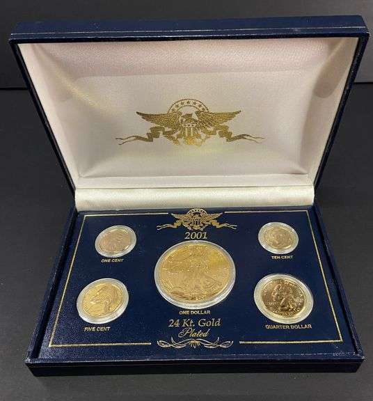 2001 Gold Plated Coin Set with 1 Oz Silver Dollar - Bid On Estates ...