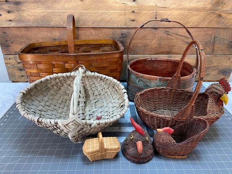Baskets. (largest one signed Cameron, VT, 1958) - Bid On Estates ...