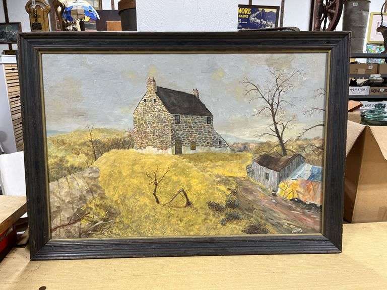 40” Painting of a PA Farmhouse, signed James Bodnar ‘75 - Bid On ...
