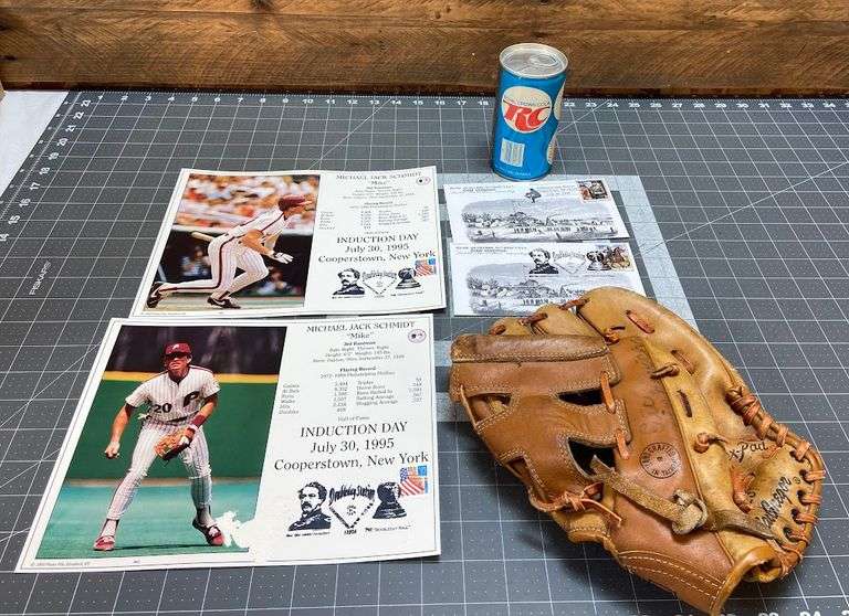 Pete Rose Glove and RC Can, Mike Schmidt Promo Cards, Cooperstown ...