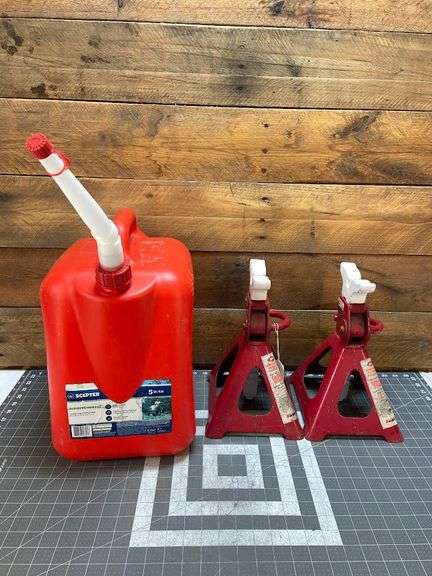 Gas Can and Pair of 3 Ton Jack Stands - Bid On Estates Auction Services