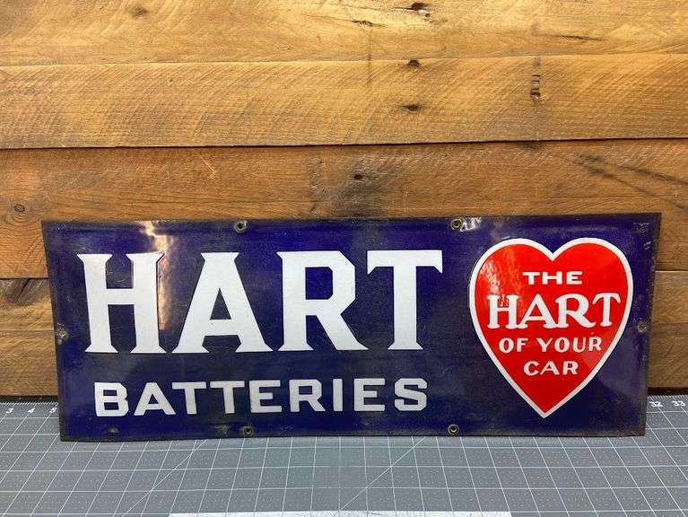 24" Hart Batteries Porcelain Enamel Advertising Sign - Bid On Estates ...
