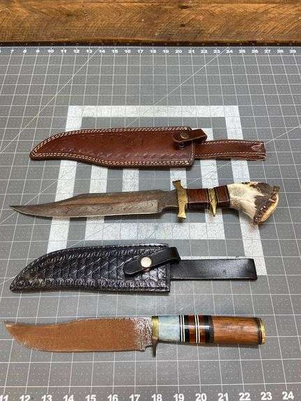 2 Bowie Knives with Damascus Blades (showing rust) - Bid On Estates ...