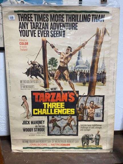 1963 Movie Poster for Tarzan's Three Challenges, 40" - Bid On Estates ...