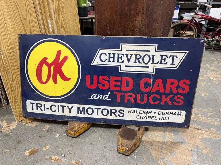 48" Metal Chevrolet Used Cars Sign - Bid On Estates Auction Services