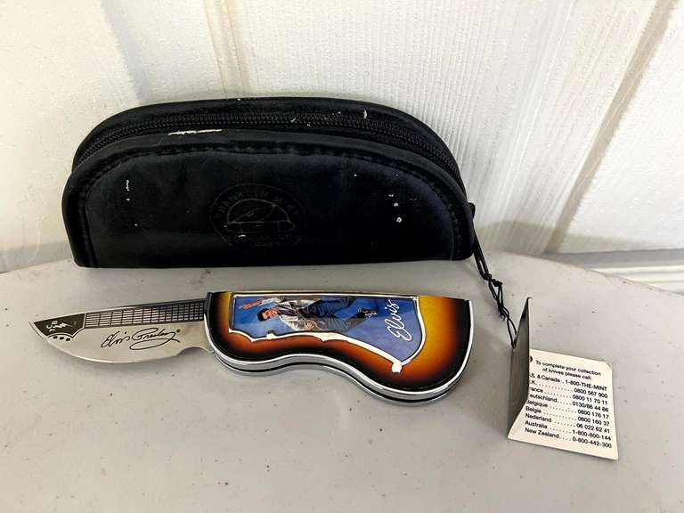 Franklin Mint Elvis Guitar shaped folding dagger with case - Bolinger ...