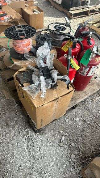 Pallet of Misc Wire & Fire Extinguishers - Bonnette Auctions