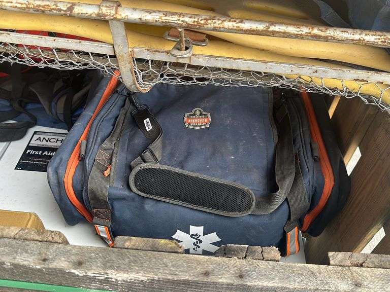 Pallet of Misc Safety Items: Rescue Gurney, First Aid Cabinet, First ...