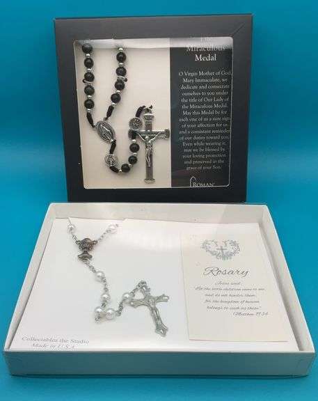2 Rosary, 2 Deco Cross, Cradle Medal, bracelet - Bonnette Auctions