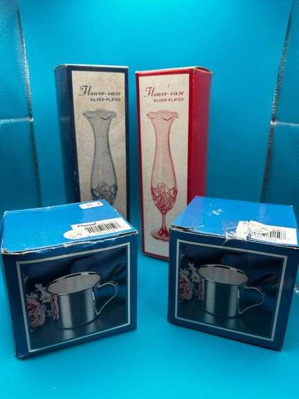 Silver Plated Childs Cups, Silver Plated Flower Vase - Bonnette Auctions