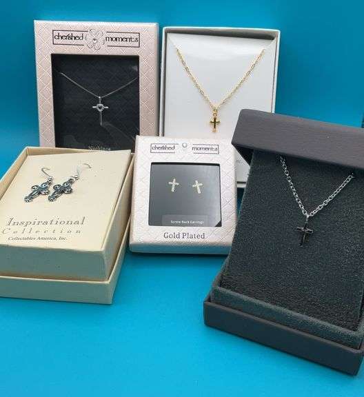 Deco Cross, 3Cross Necklace, 2 pr Cross Earring - Bonnette Auctions