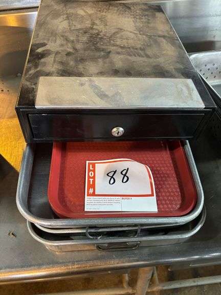 Cash box and bake pans, trays - Bonnigson & Associates