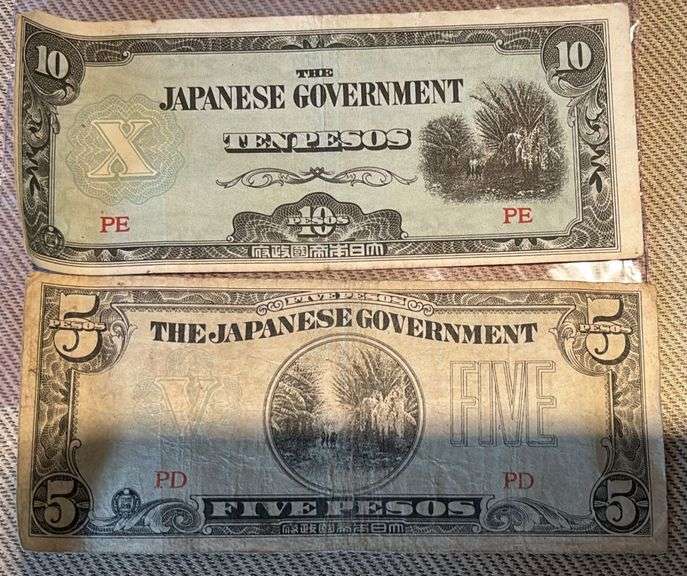 Japanese government, 10 pesos Bill, 5 pesos Bill - Bonnigson & Associates