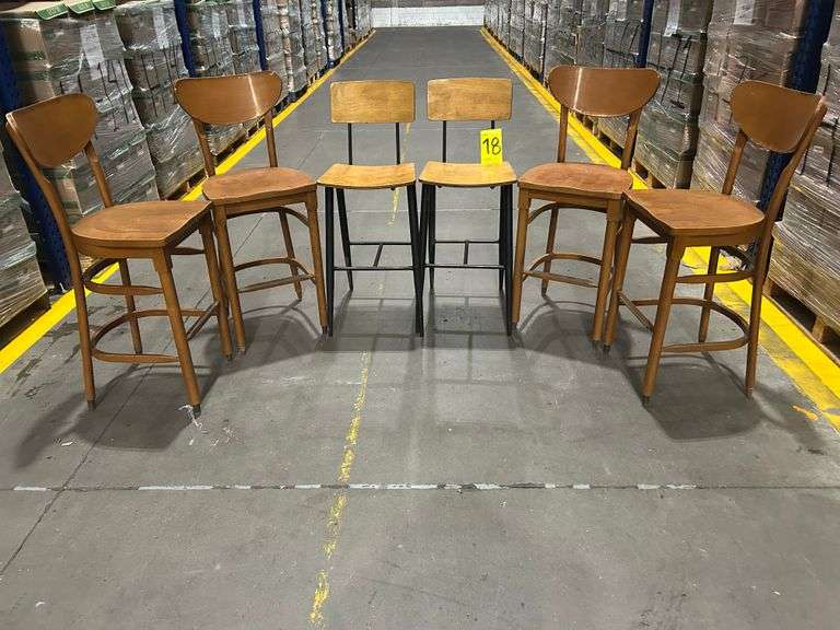 Lote de 6 sillas altas, contiene: 4 Sillas altas de madera color CAFÉ ...