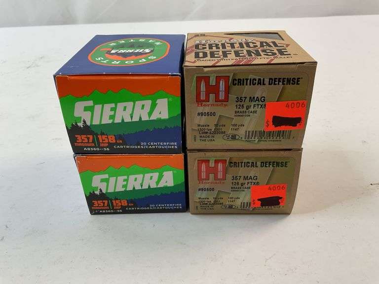 4 BOXES .357 MAG DEFENSE AMMO, (2) SIERRA 158GR JHP, (2) HORNADY 125GR ...