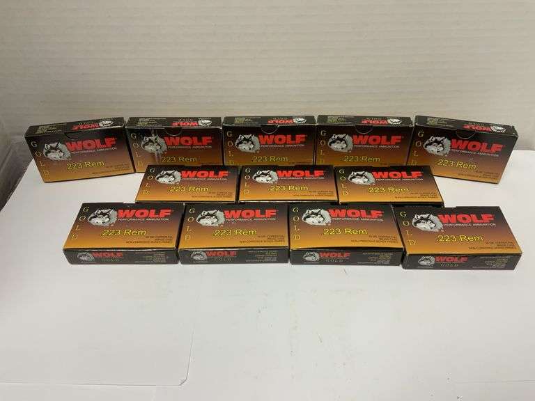 12 20 rd boxes of Wolf 223 rem 55 gr copper fmj ammo - Brian Burke Auctions