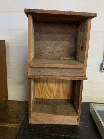 Homemade wooden possible barnwood end tables - Brian Burke Auctions