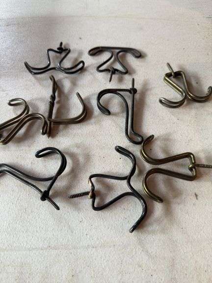 Box of vintage coat hooks, mostly doubles, 60 plus pieces, See photos ...